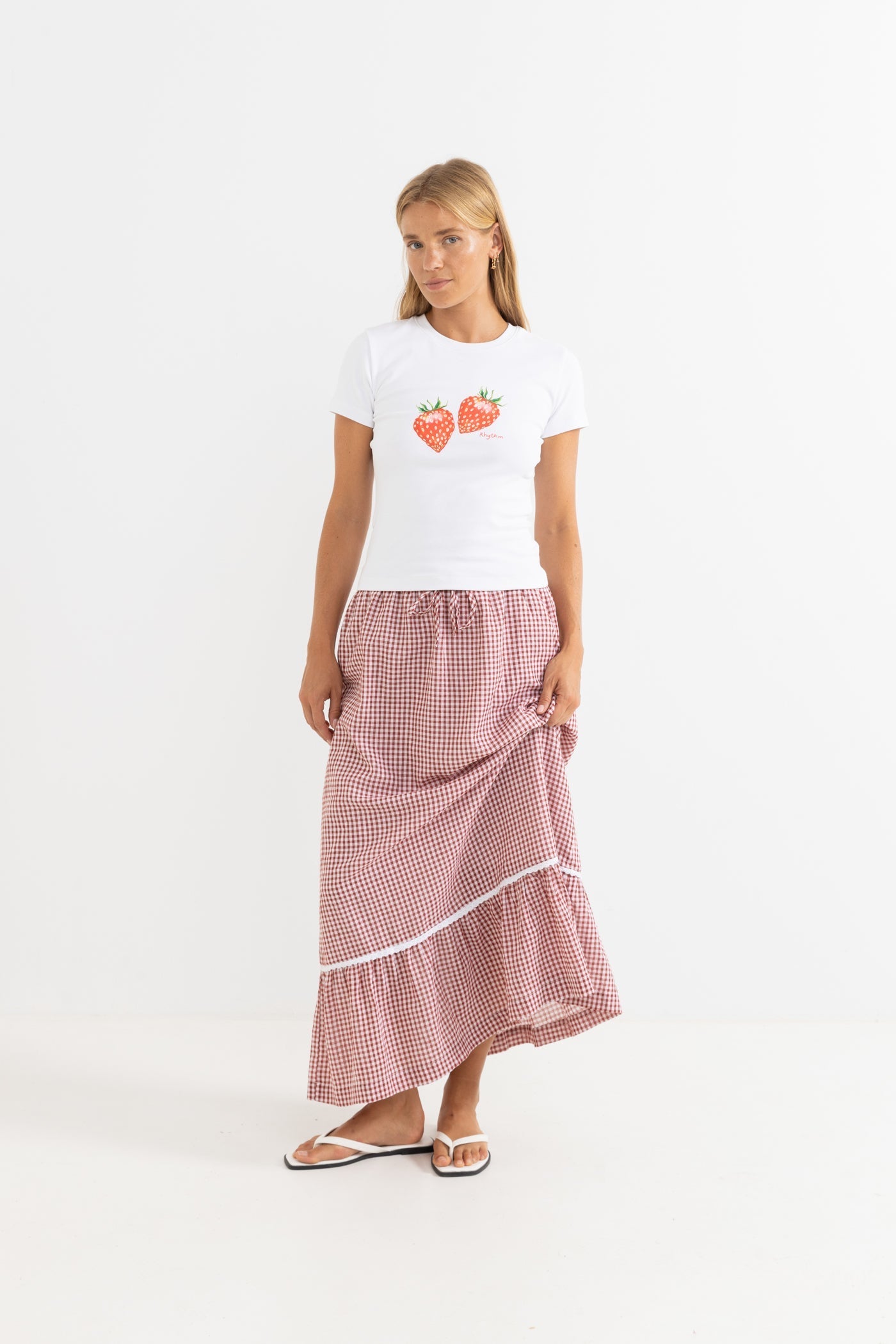 Lola Check Tiered Maxi Skirt Fire – Rhythm EU